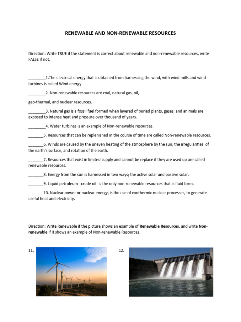 Renewable and Non Renewable Resources | PDF