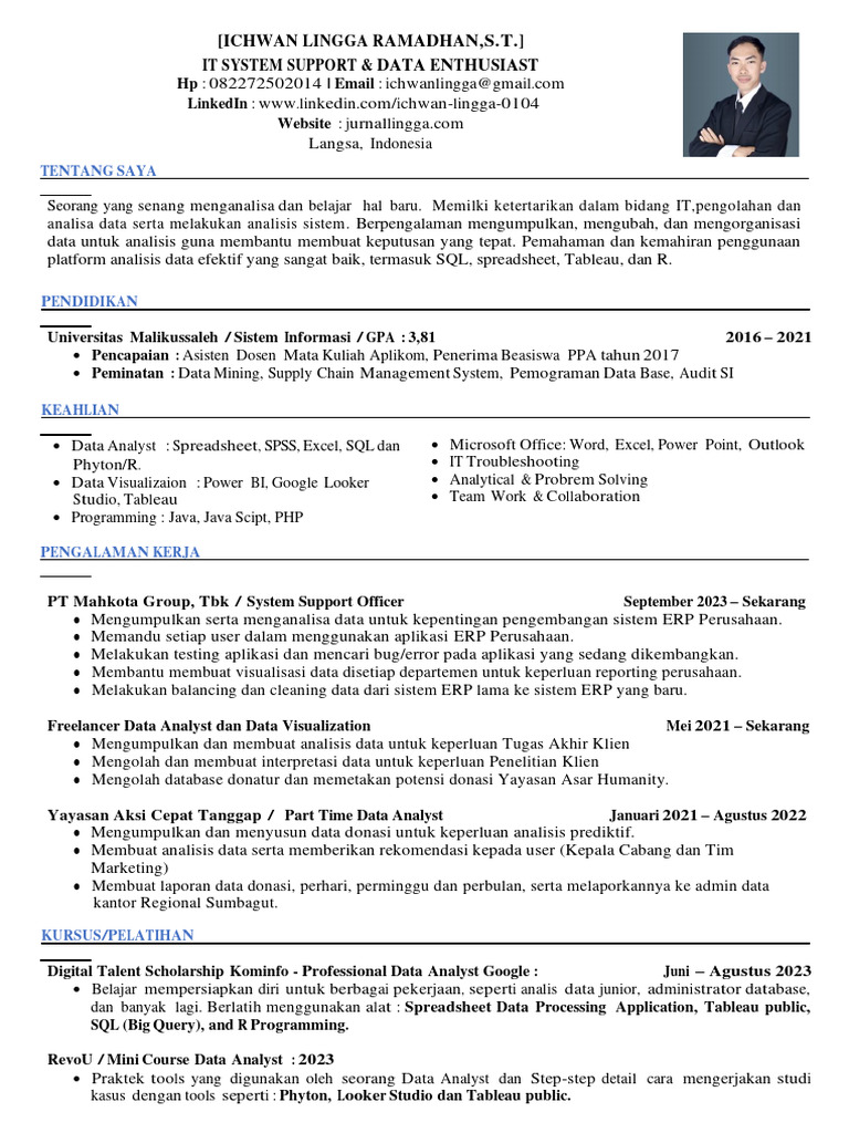 Contoh CV ATS - Data Analyst | PDF Contoh CV ATS - Data Analyst | PDF