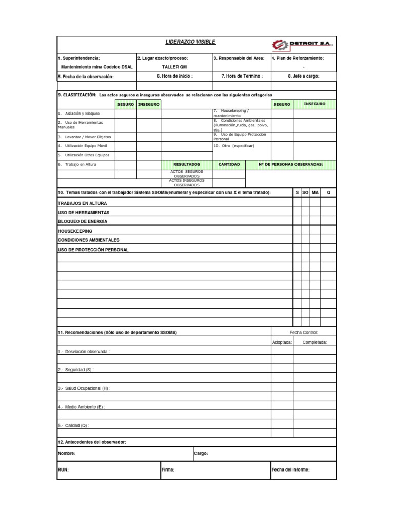Observación de Seguridad en Codelco | PDF