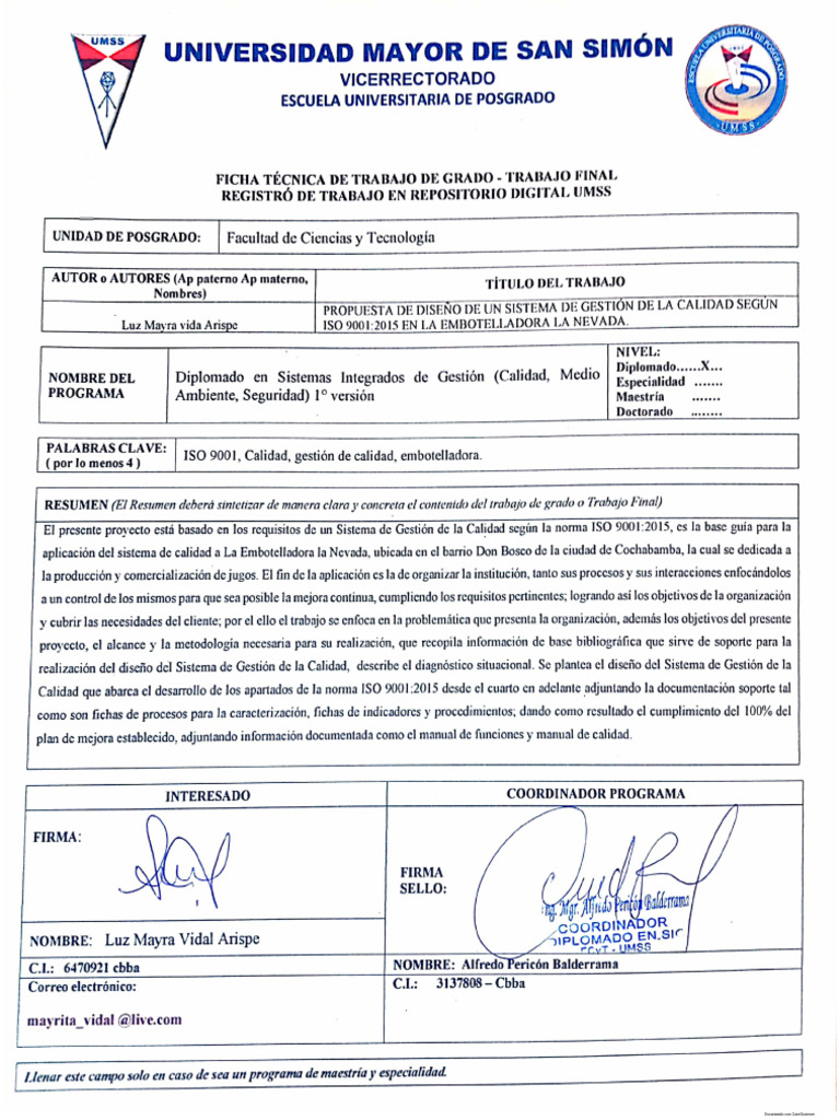 Trabajo Final Diplomado Sistemas de Gestión de Calidad-Luz Mayra Vidal ...