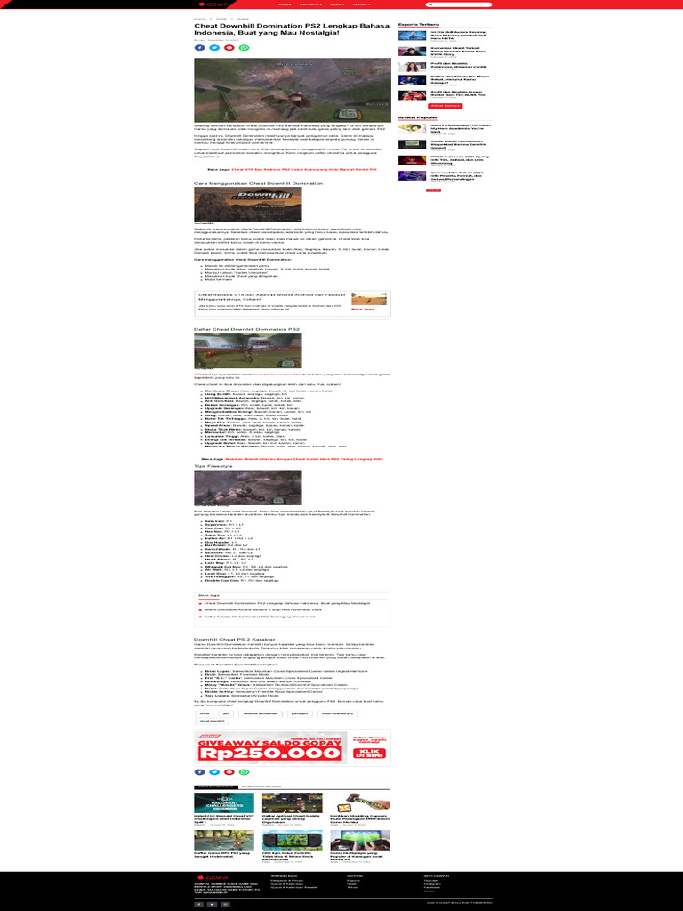 Cheat Lengkap Downhill Domination PS2 | PDF