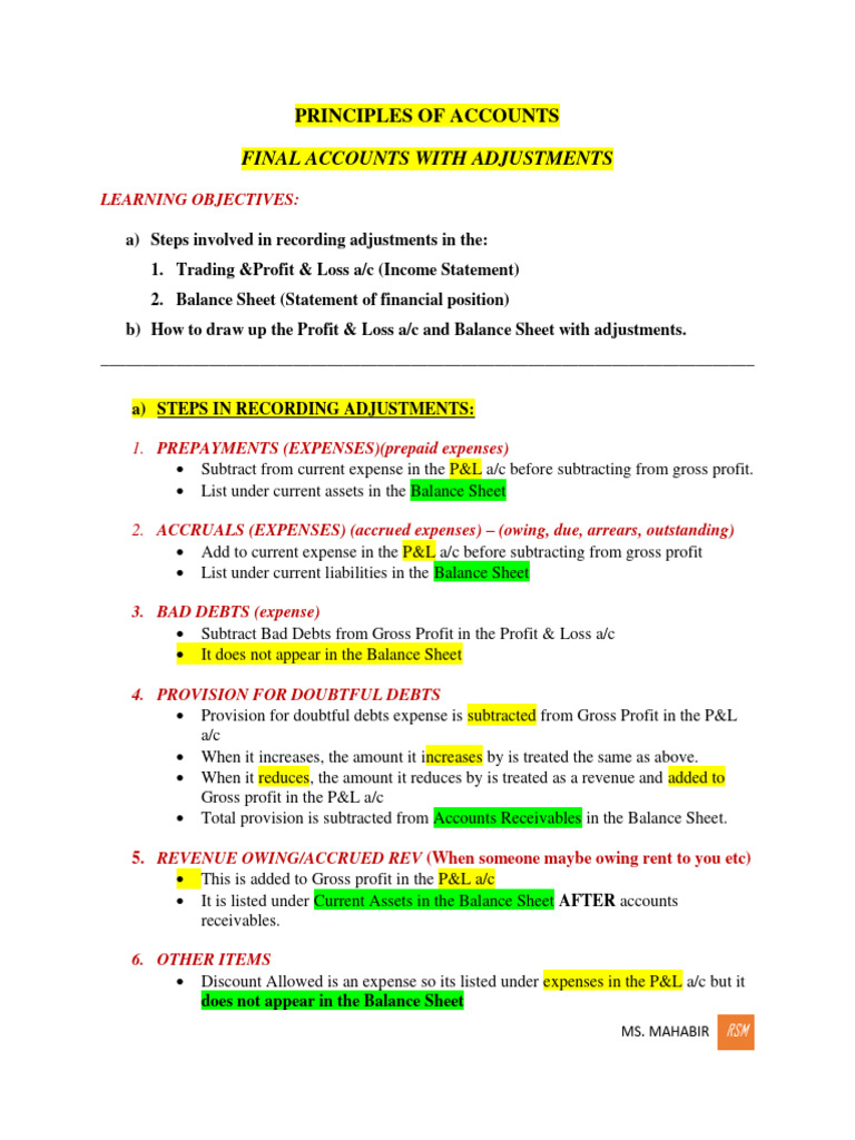 POA NOTES form 5 adjustments | PDF | Income Statement | Expense