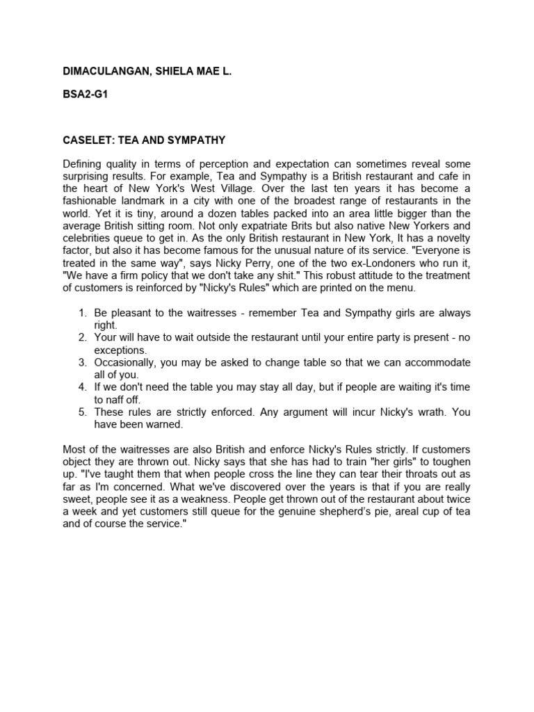CASELET Tea and Sympathy | PDF | Waiting Staff