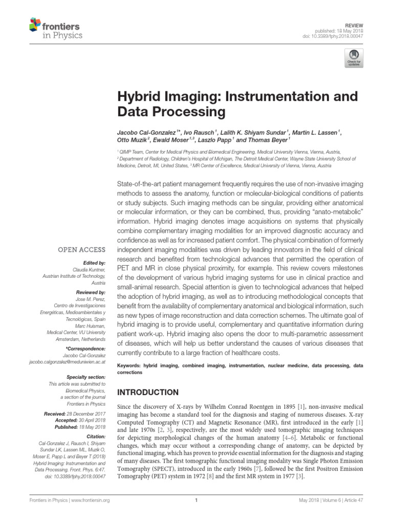 Hybrid Imaging Instrumentation and Data Processing | PDF | Medical Imaging | Positron Emission ...