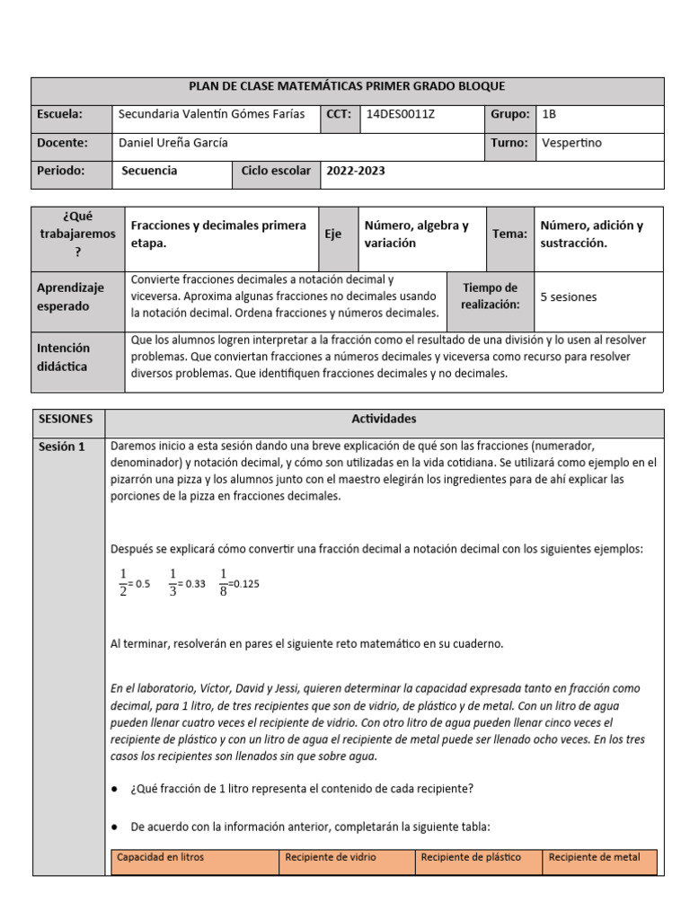 SECUENCIA 1 Fracciones y Decimales Primera Etapa | PDF | Matemáticas ...