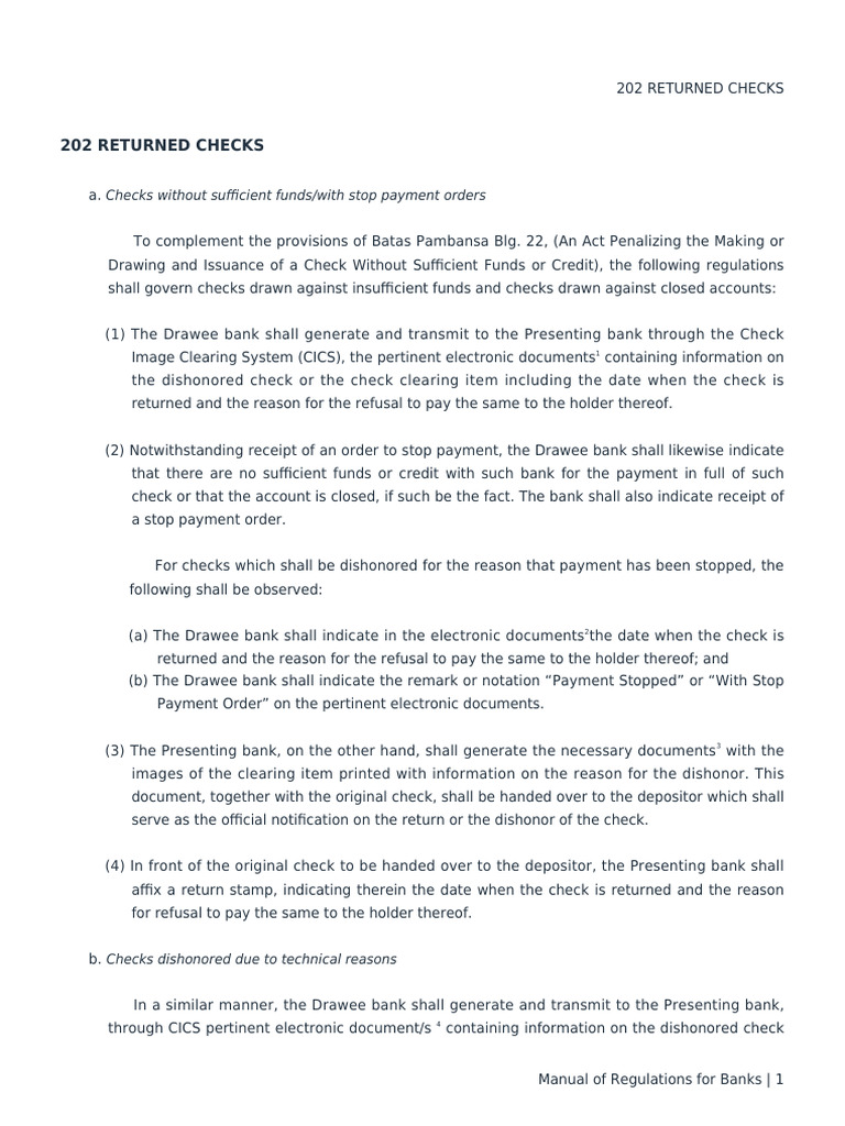 Regulations on Returned Checks in PH | PDF | Cheque | Banks