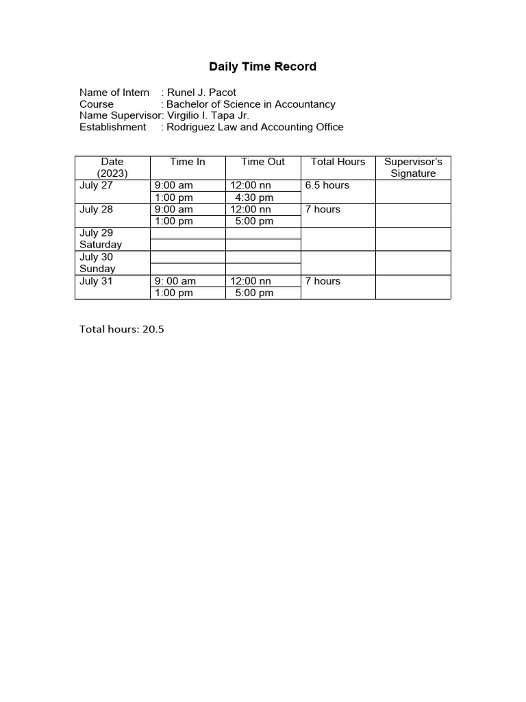 Daily Time Record | PDF