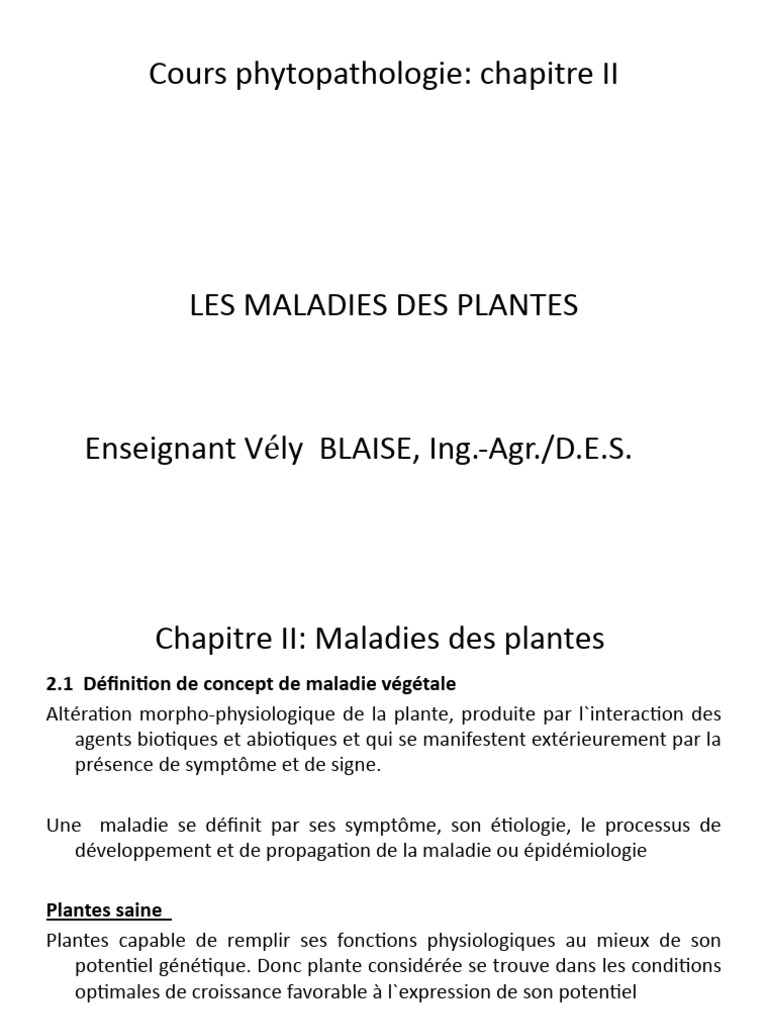 Chap II maladies des plantes -PTC 230 | PDF | Plantes | Pathologie végétale