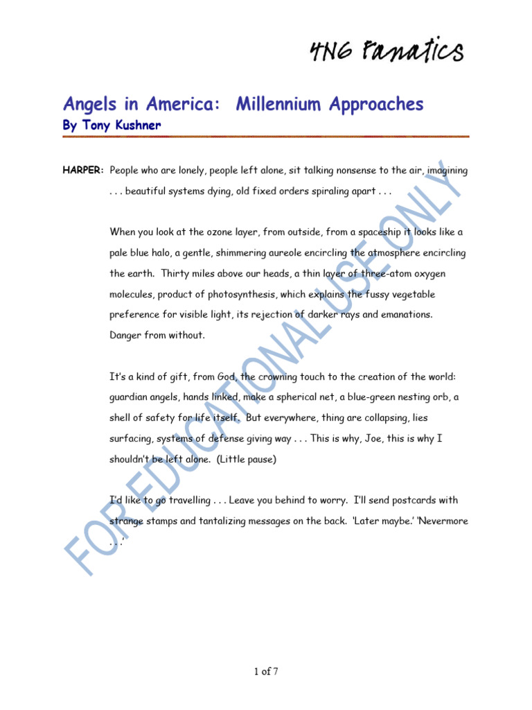 Harper's Monologue in Angels in America | PDF | Self-Improvement ...