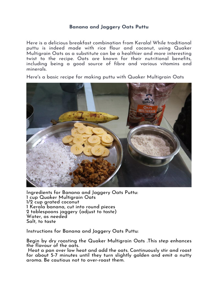 Banana and Jaggery Oats Puttu | PDF