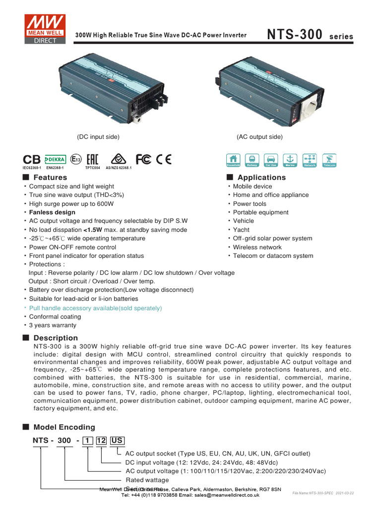 NTS-300 Series Specification - MWD | PDF | Power Inverter | Power (Physics)