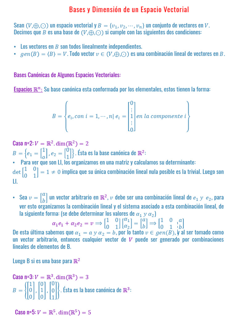 Tablero Bases y DImensión | PDF | Base (álgebra lineal) | Espacio vectorial
