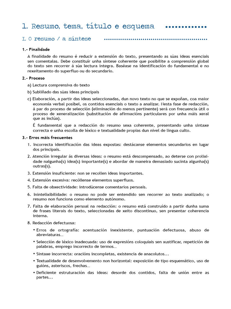 Resumo, Tema Etc. Comentario Crítico | PDF