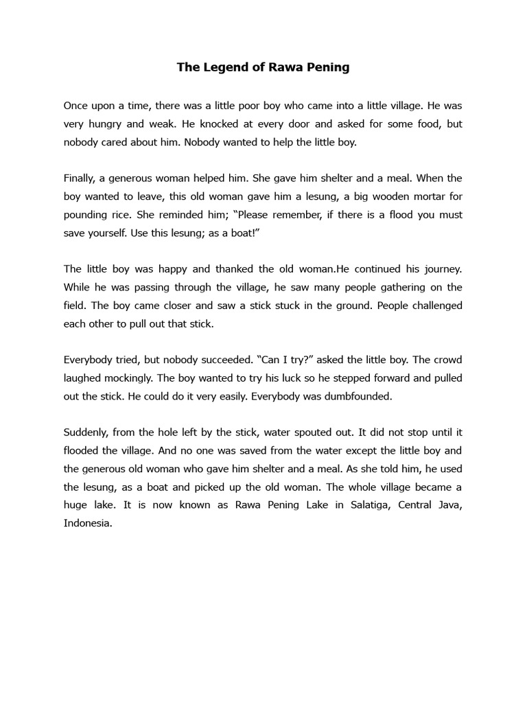 The Legend of Rawa Pening | PDF | Art | Religion & Spirituality