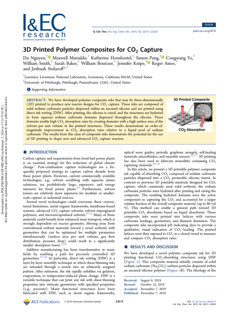 Nguyen Et Al 2019 3d Printed Polymer Composites for Co2 Capture | PDF ...
