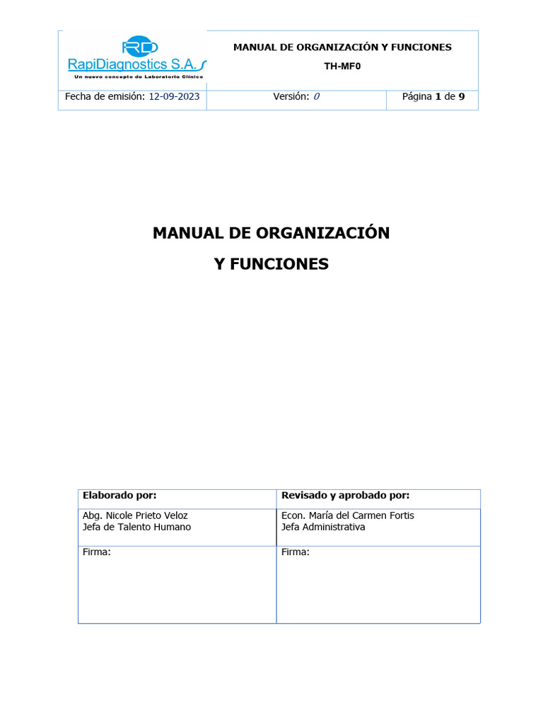 FORMATO MANUAL DE ORGANIZACIÓN | PDF | Sistema de manejo de calidad ...