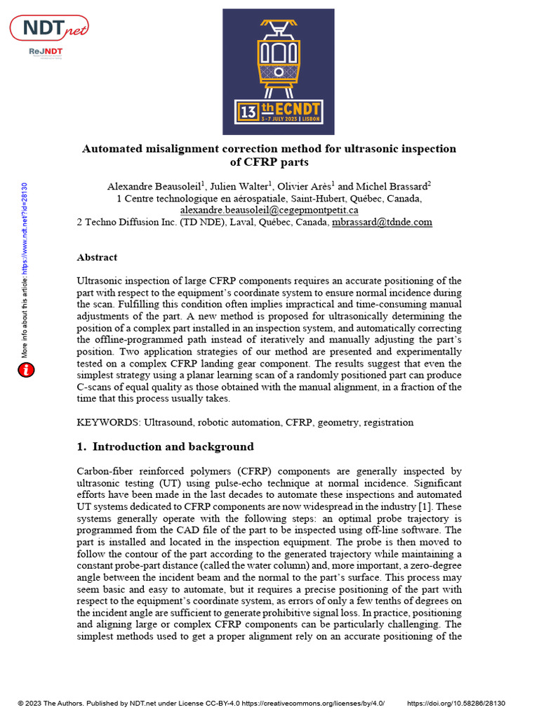 Automated Misalignment Correction Method For Ultrasonic Inspection of CFRP Parts | PDF ...