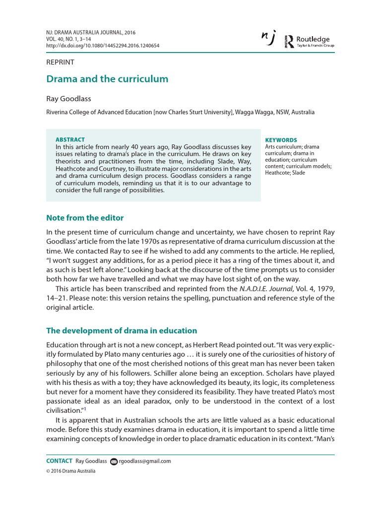 Drama and The Curriculum: Note From The Editor | PDF | Curriculum ...