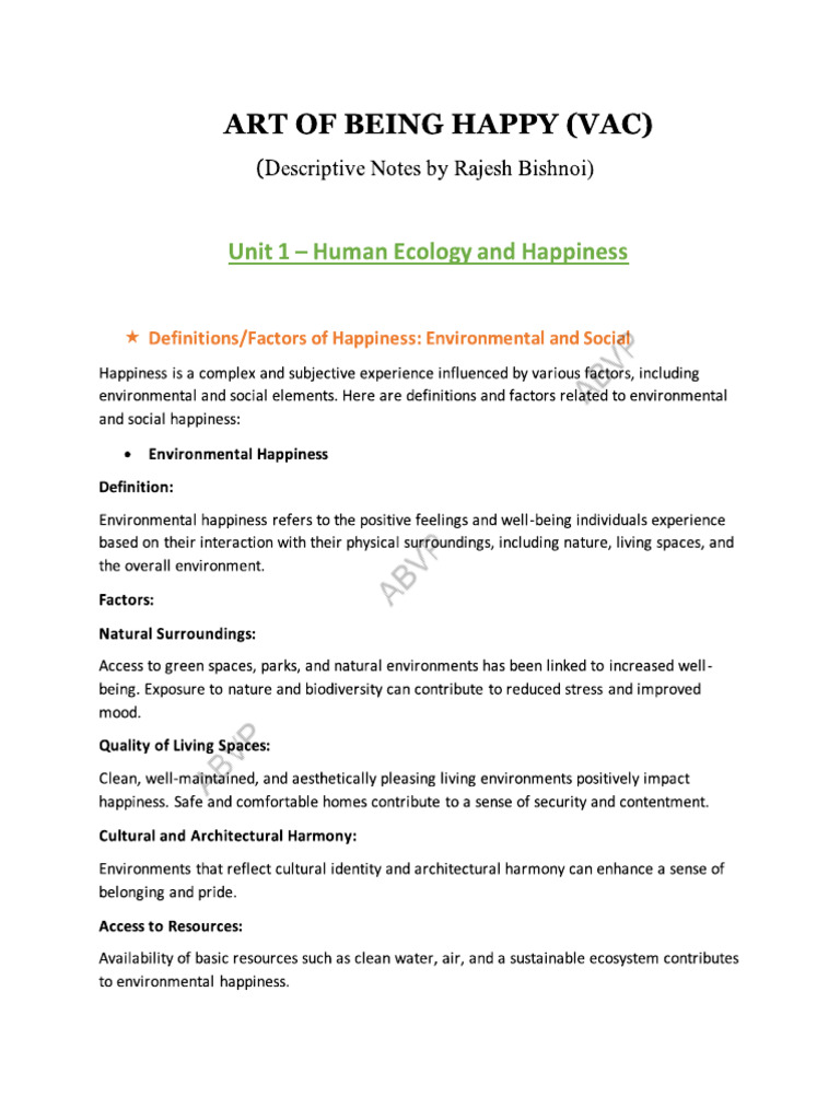 Art of Being Happy (VAC) Notes. | PDF
