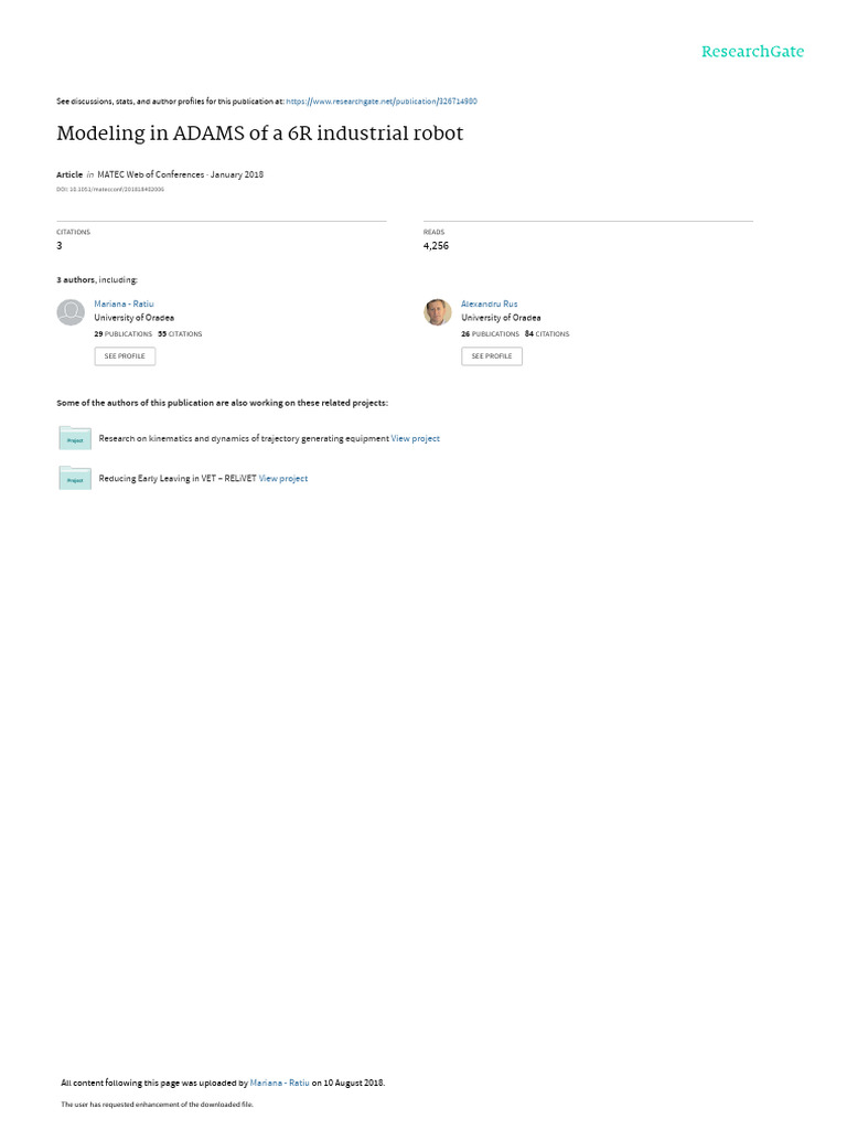 Modeling in ADAMS of A 6R Industrial Robot | PDF | Kinematics | Simulation