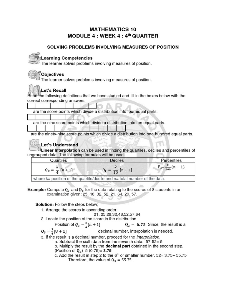 Math Grade10 Quarter4 Week4 Module4 | PDF | Percentile | Mathematics