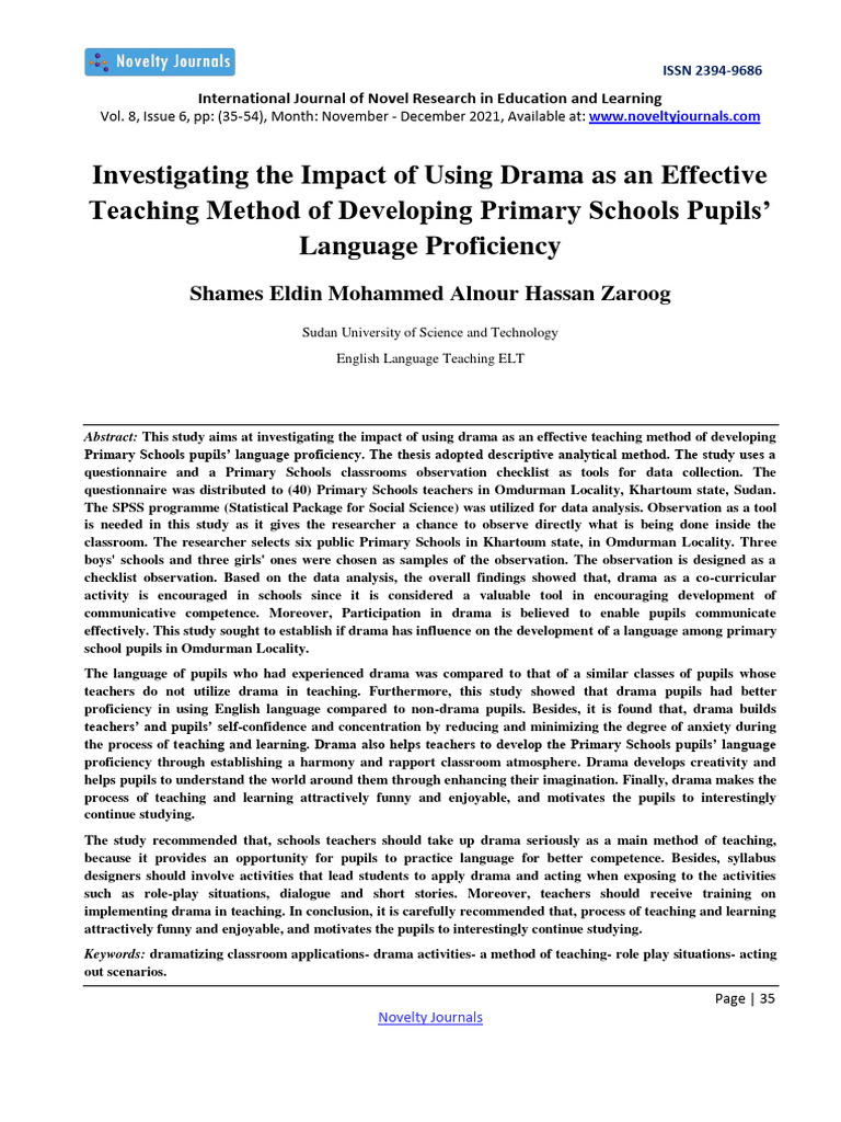 Investigating The Impact of Using Drama | PDF | Communication | Teachers