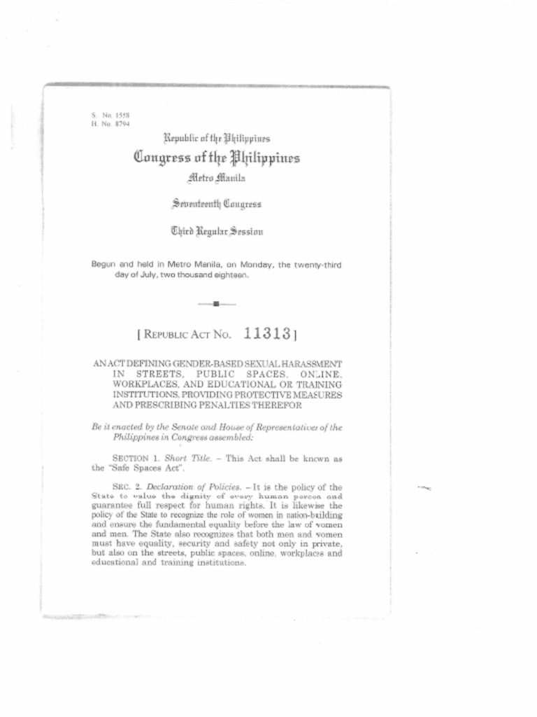 Safe Spaces Act Ra11313 | PDF