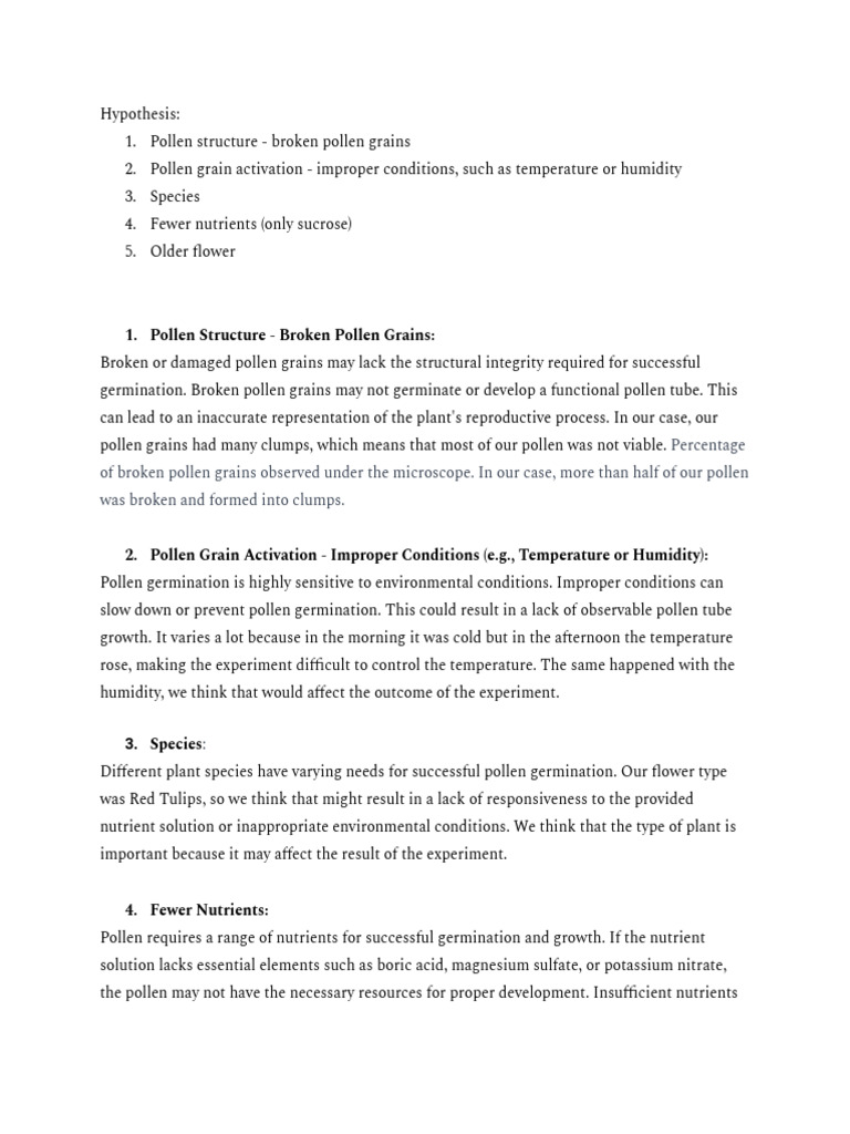 Pollen Germination Hypothesis | PDF | Germination | Pollen