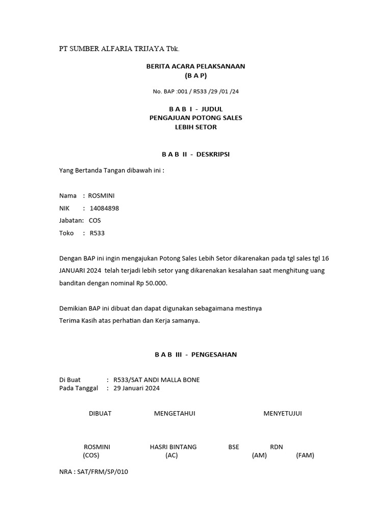 Template Bap Lebih Setor | PDF