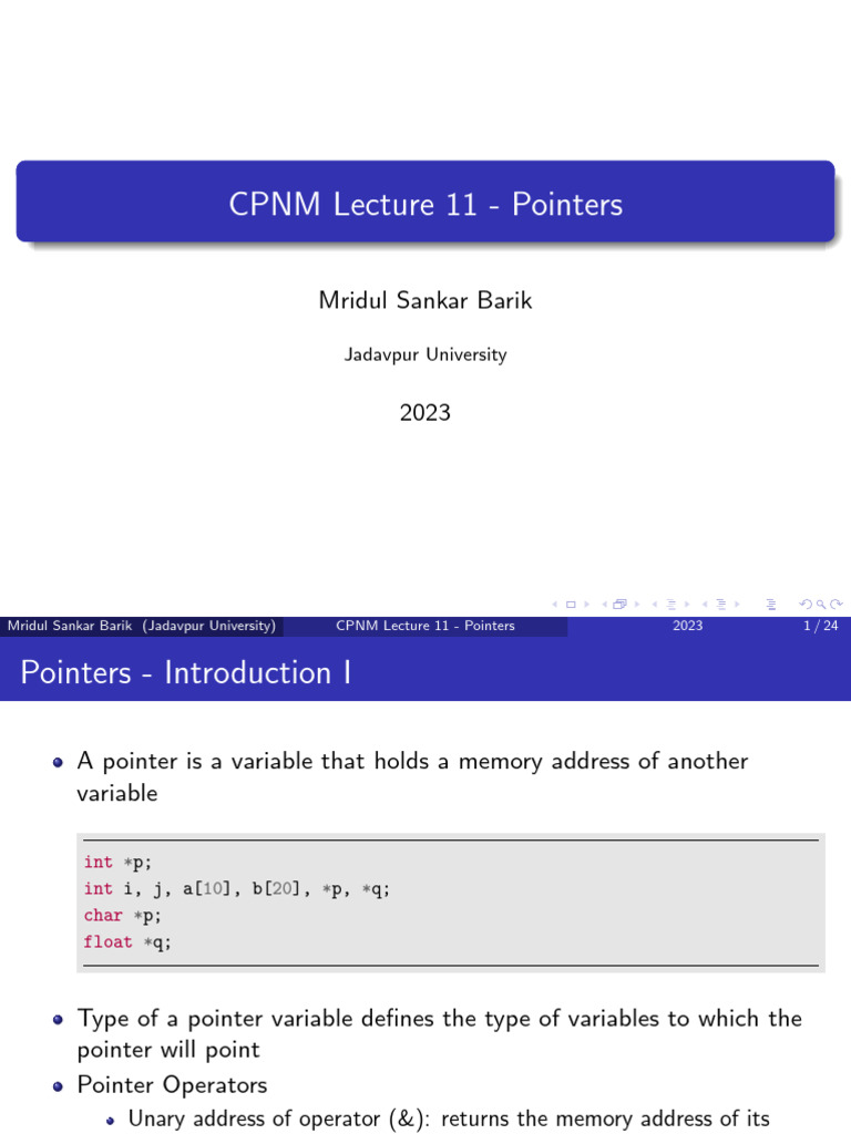 CPNM Lecture 11 Pointers | PDF | Pointer (Computer Programming ... CPNM Lecture 11 Pointers | PDF | Pointer (Computer Programming ...
