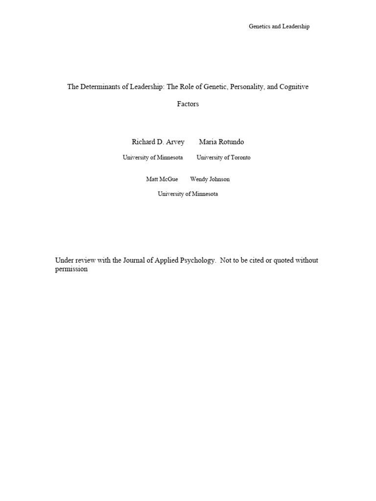 Arvey Leadership Paper | PDF | Leadership | Heritability