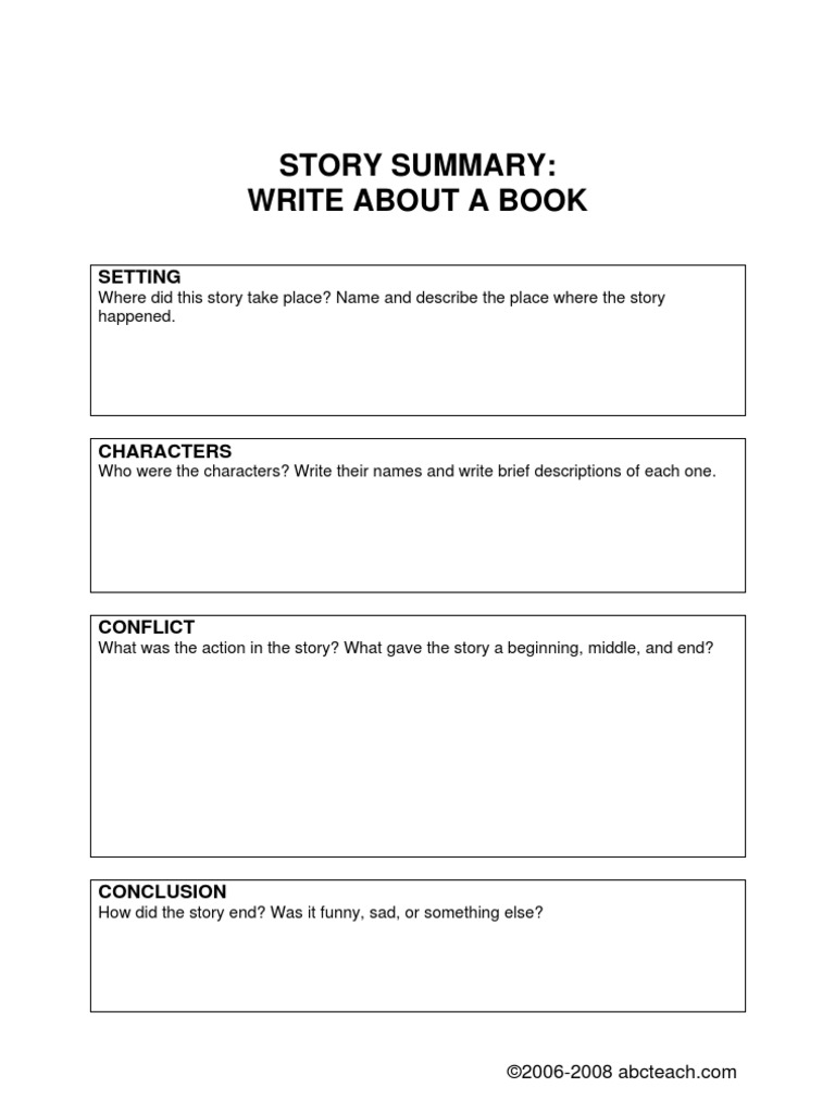 Story Summary: Write About A Book: Setting | PDF