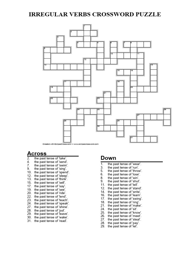 Irregular Verbs Crossword Puzzle | PDF | Grammatical Tense | Grammar