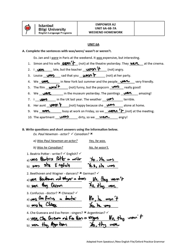 Weekend HW Unit 6A-6B-7A 2 | PDF | Grammar | Linguistic Morphology Weekend HW Unit 6A-6B-7A 2 | PDF | Grammar | Linguistic Morphology