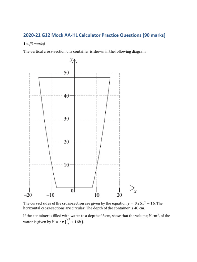 2020-21 G12 Mock AA-HL Calculator Practice Questions ANSWERS | PDF | Area | Interest