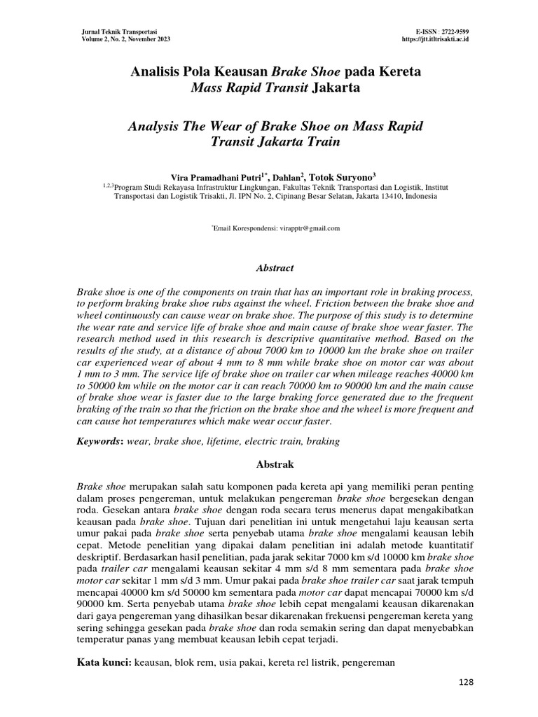Brake Shoe Wear Analysis in MRT Jakarta | PDF | Brake | Physical Sciences