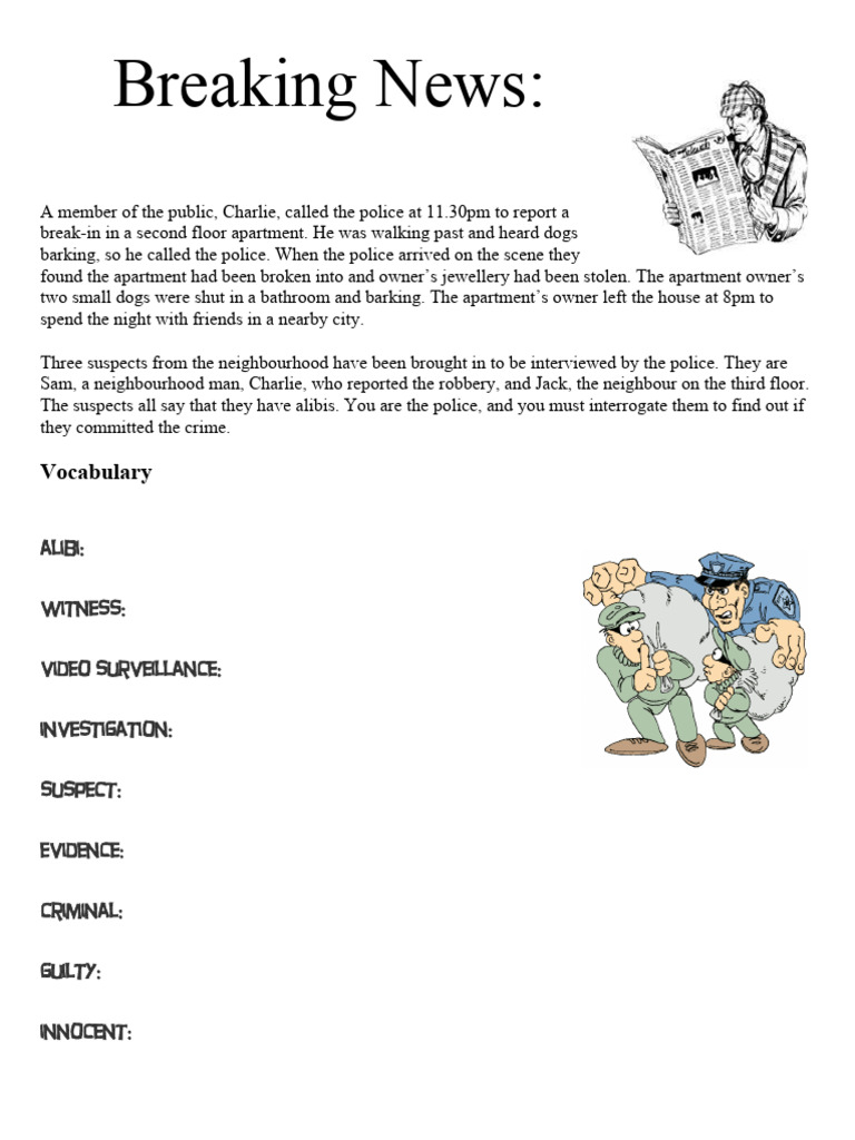 Alibi Jewellery Theft Activity Conversation Topics Dialogs Games Role ...