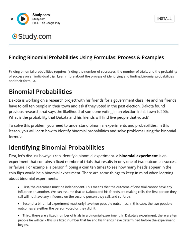 Finding Binomial Probabilities Using Formulas - Process & Examples - Video & Lesson Transcript ...