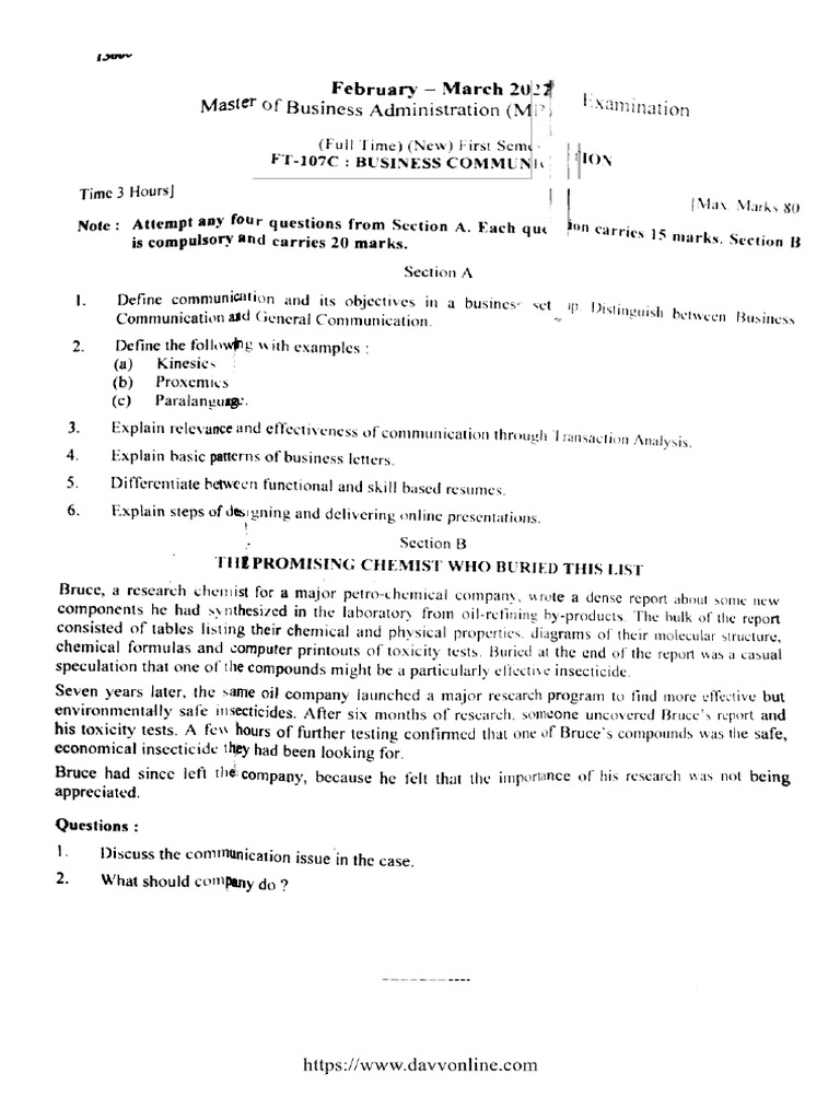 Mba 1 Sem Business Communication Mar 2022 | PDF