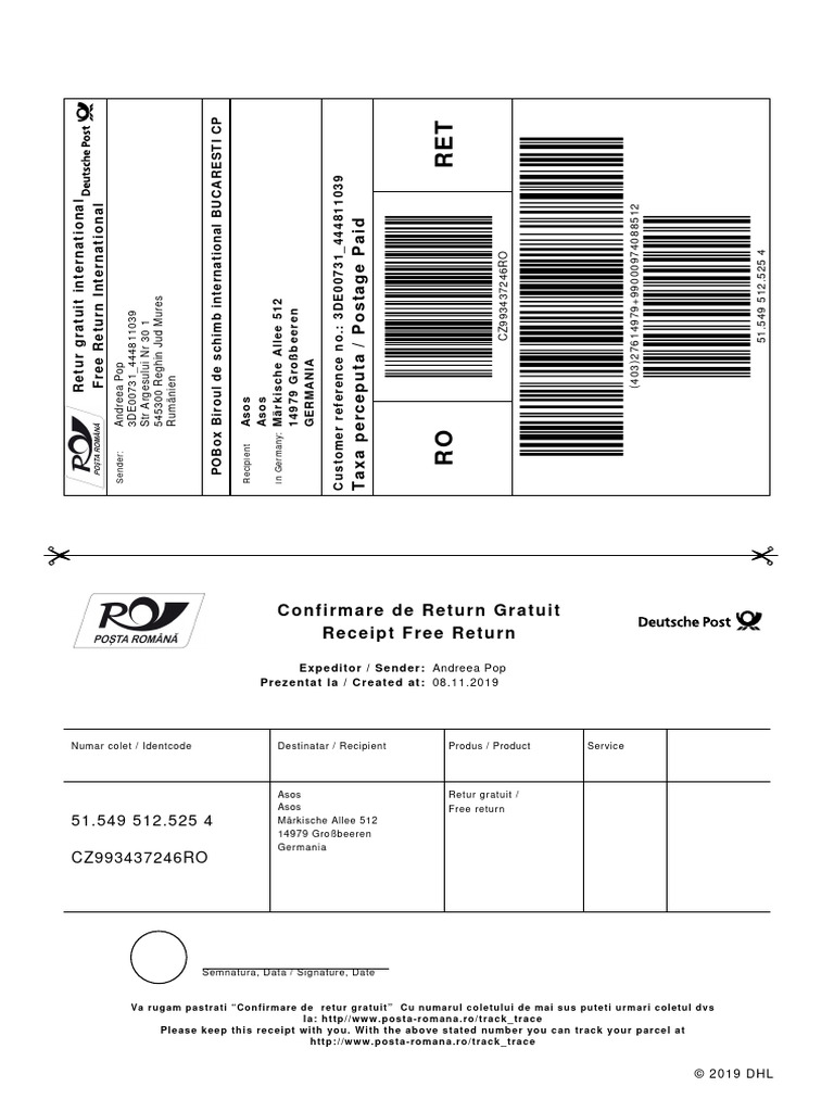 Free International Return Receipt | PDF