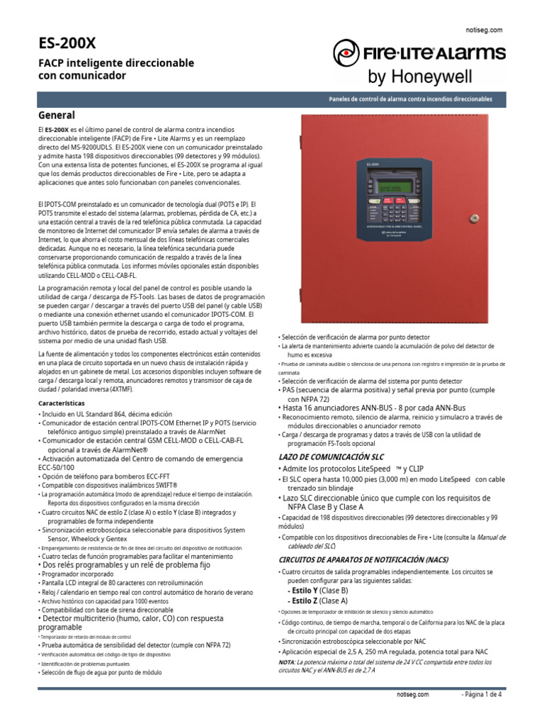 Panel-de-Control-ES-200XI-fire-lite Español | PDF | USB | Relé
