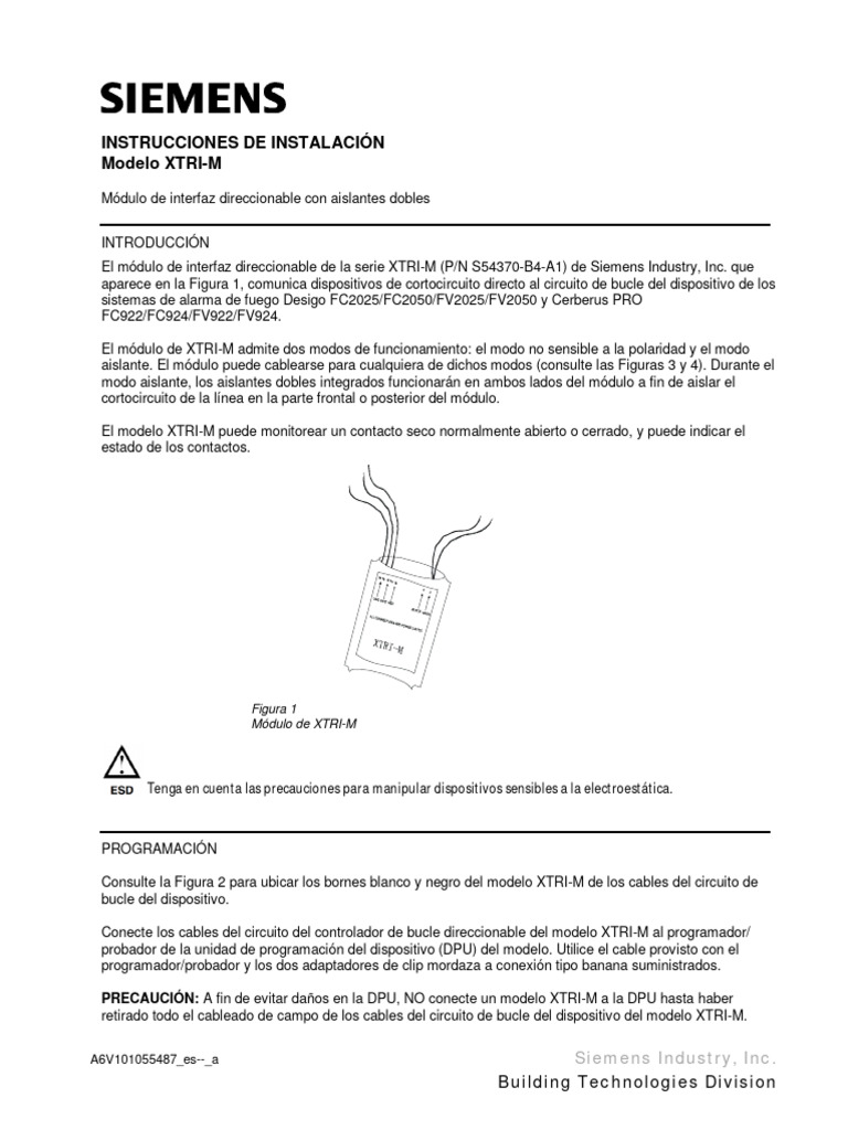 MODULO DE INTERFAZ DIRECCIONABLE SIEMENS MODELO XTRI-M INSTRUCCIONES DE ...