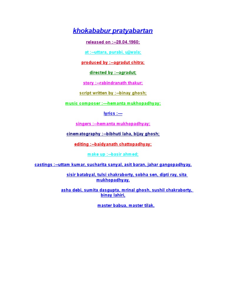 Khokababur Pratyabartan: Produced By: - Agradut Chitra | PDF