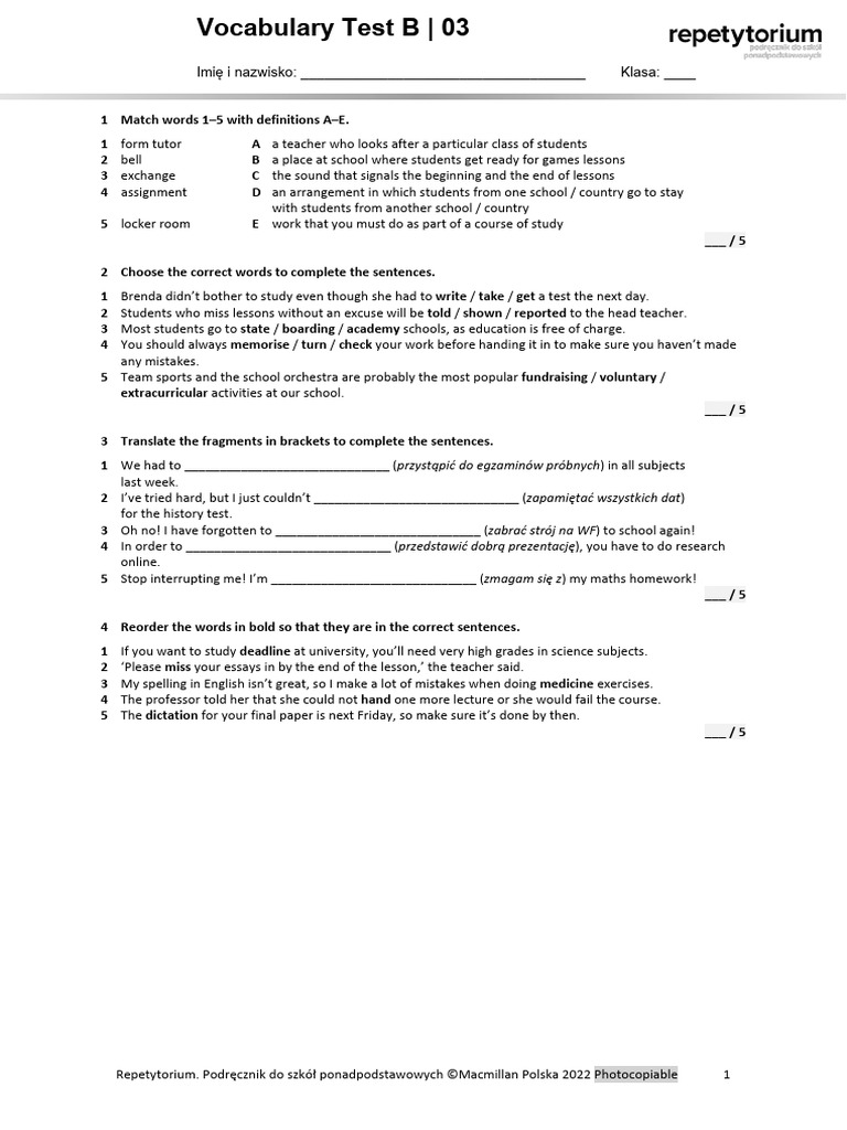 Vocabulary Test 3B | PDF | Learning