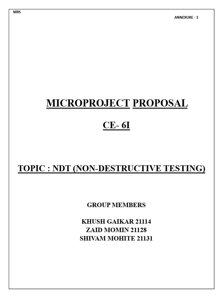 Microproject Proposal: Topic: NDT (Non-Destructive Testing) | PDF ...