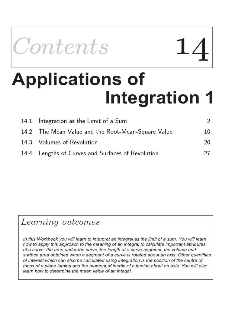 HELM Workbook 14 Applications of Integration 1 | PDF | Integral | Root ...