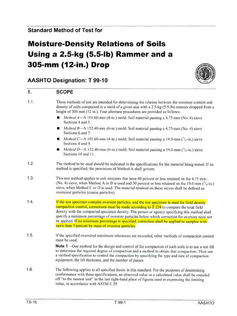 Aashto T-99-10 | PDF | Density | Metrology