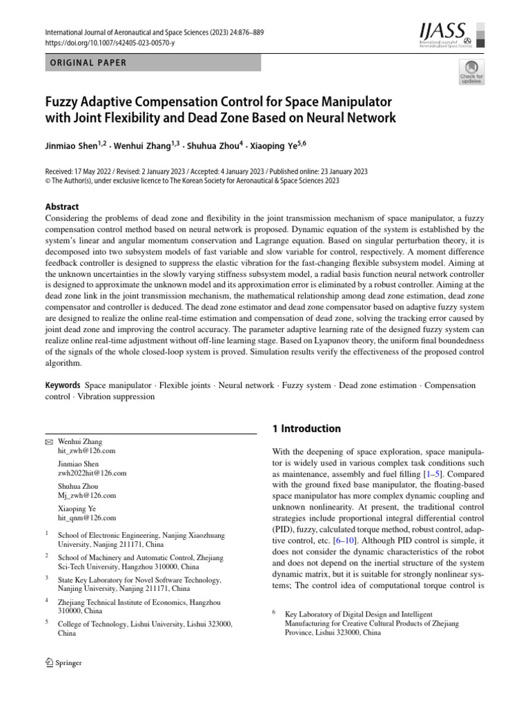 Space Manipulator Control Advances | PDF | Control Theory | Fuzzy Logic