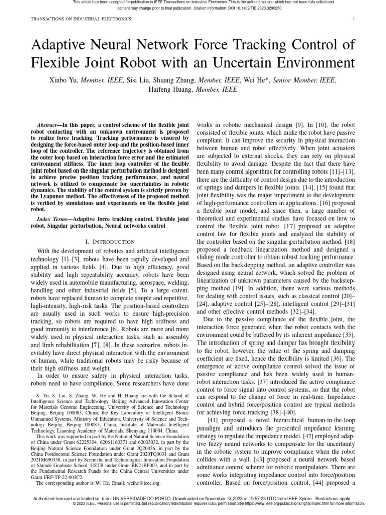 Adaptive Neural Network Force Tracking Control of Flexible Joint Robot With An Uncertain ...