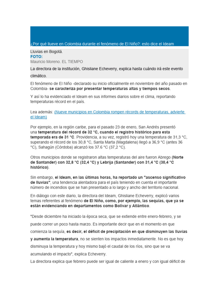Por Qué Llueve en Colombia Durante El Fenómeno de El Niño | PDF | El niño | Cambio climático